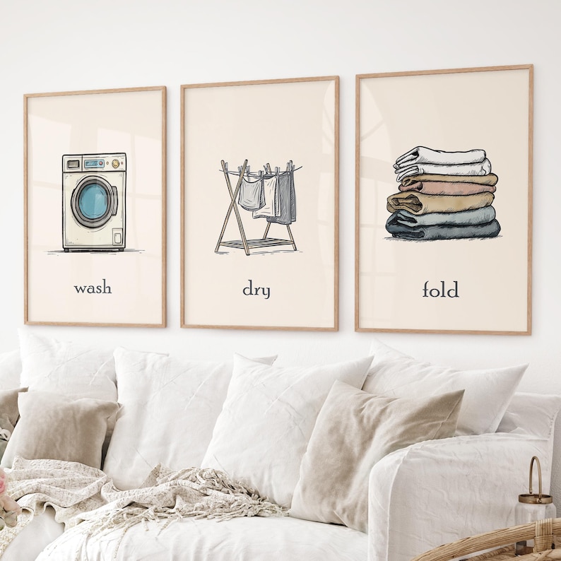 Laundry Wall Art Prints: Laundry Sign - Wash Dry Fold ( Set of 3 ) - Etsy