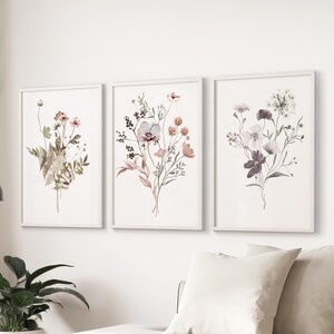 Set of 3 Wildflower Wall Art, Watercolor Botanical Print, Meadow ...