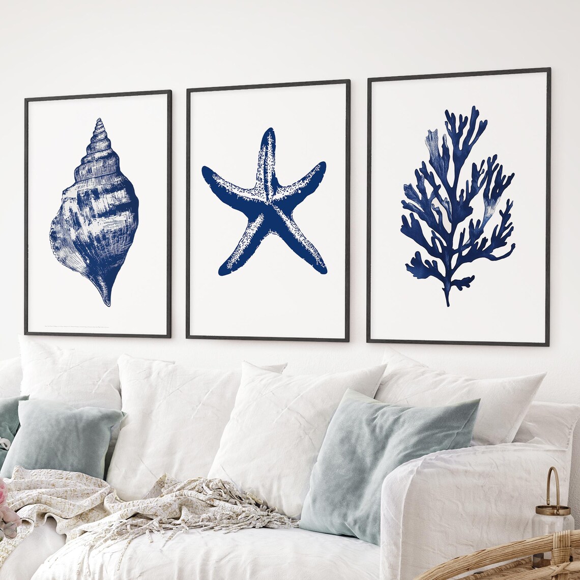 Nautical Wall Art Set of 3 Posters, Coastal Room Decor, Navy Blue Art ...