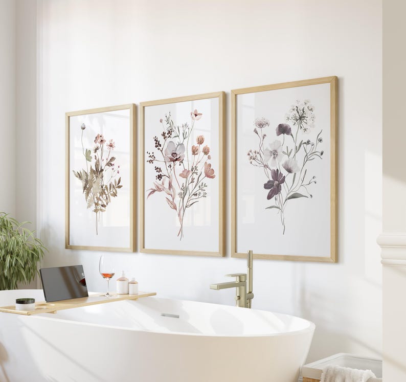 Set of 3 Wildflower Wall Art, Watercolor Botanical Print, Meadow ...