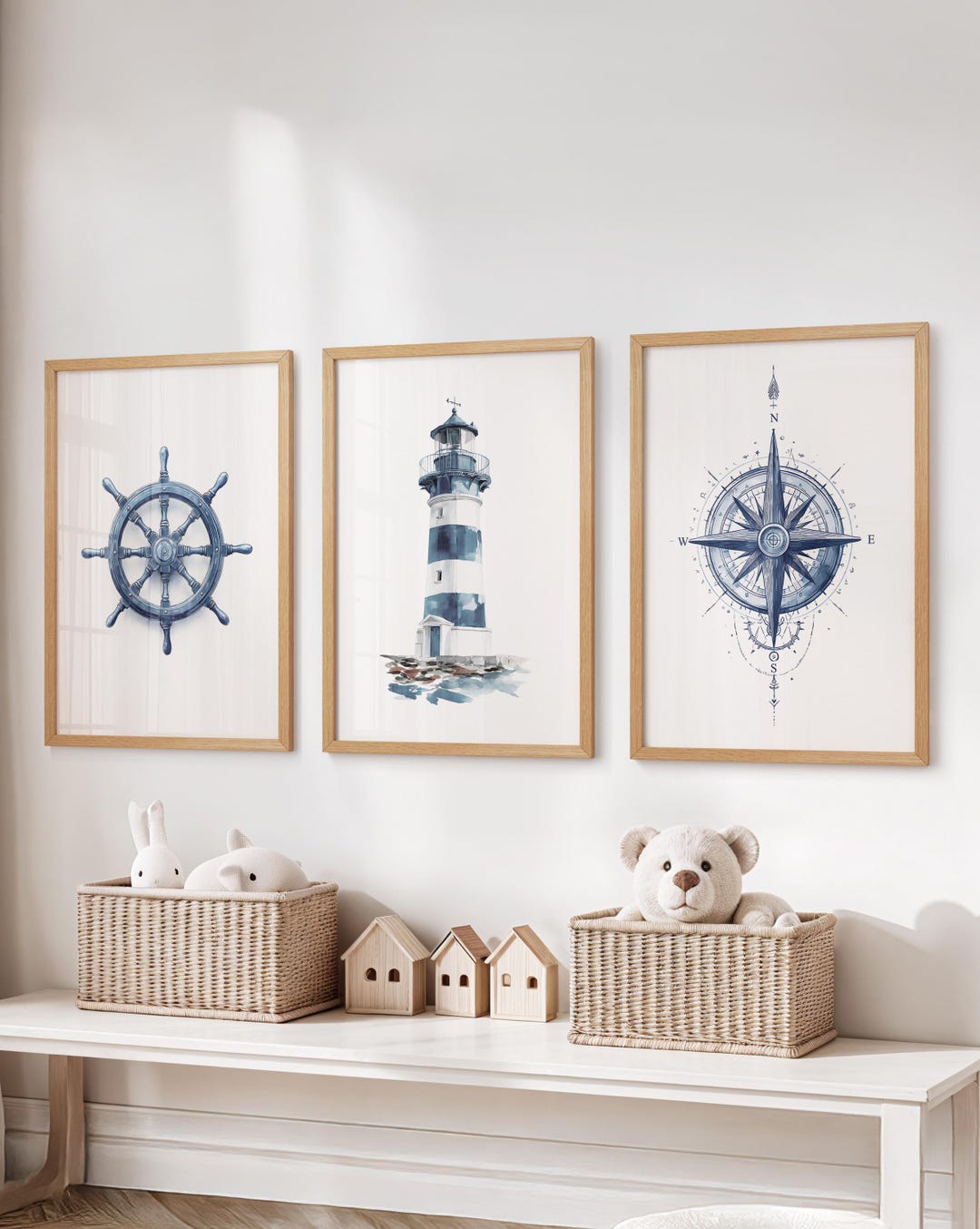 Nautical Art Print Set: Navy Lighthouse, Boat, Ocean Theme - Etsy