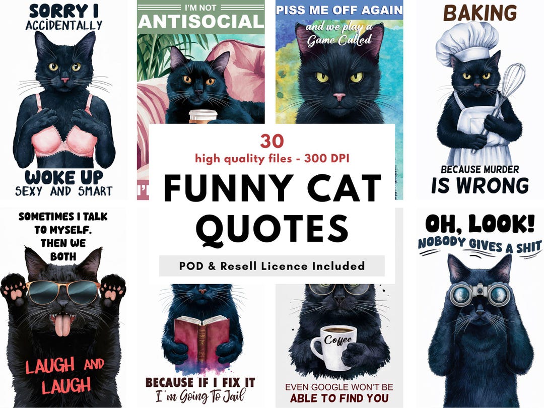 30 Funny Cat Quotes Sublimation Bundle – Sarcastic Cat Clipart ...