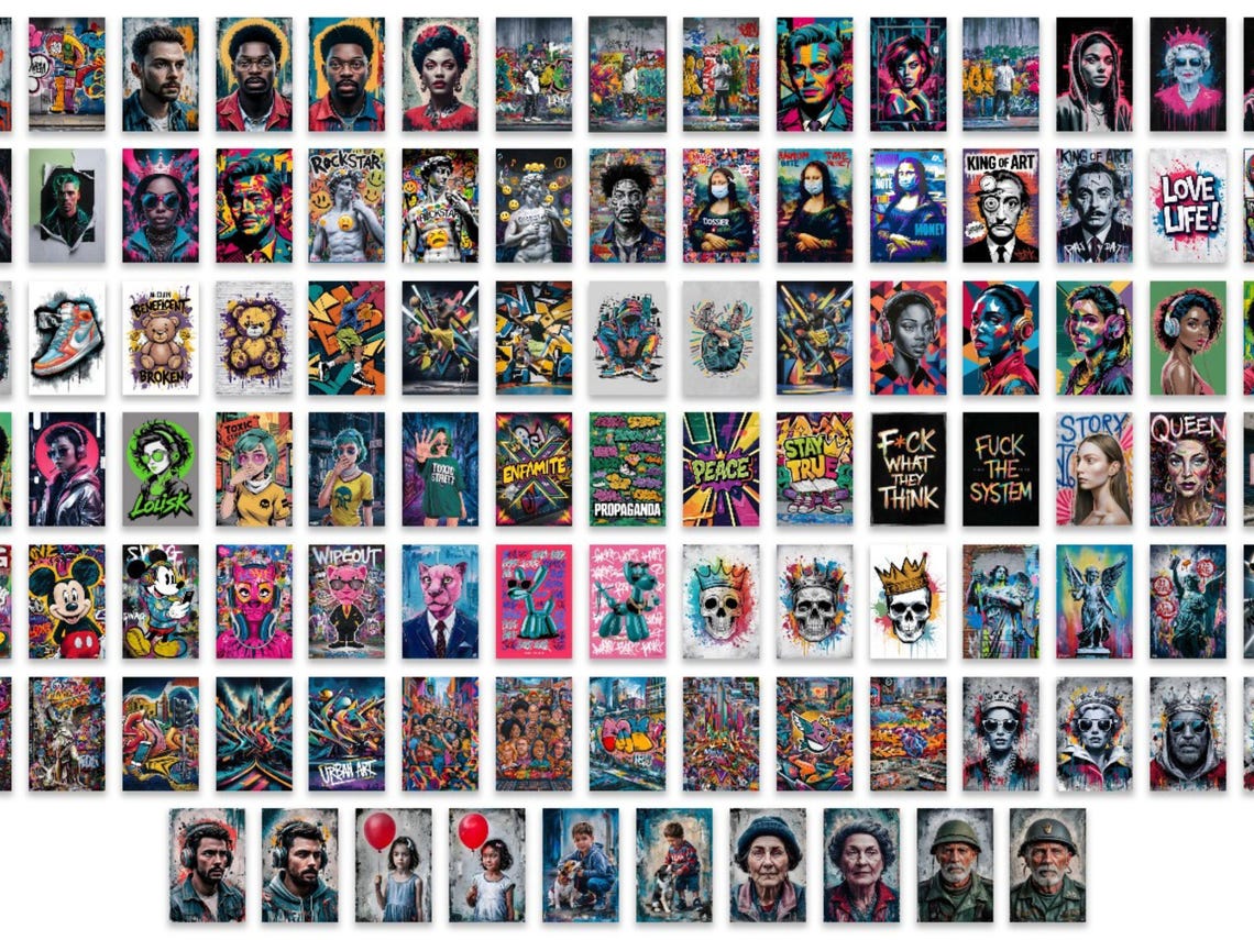 100 Urban Pop Art Poster Bundle | Printable Street Art Graffiti Style ...