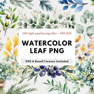 Watercolor Leaf Clipart Bundle: Botanical Greenery PNG (digital ...