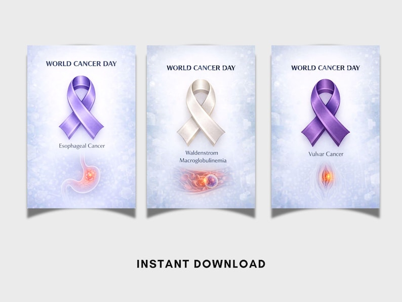 World Cancer Day Poster Bundle – 60 Cancer Awareness Ribbon Prints ...