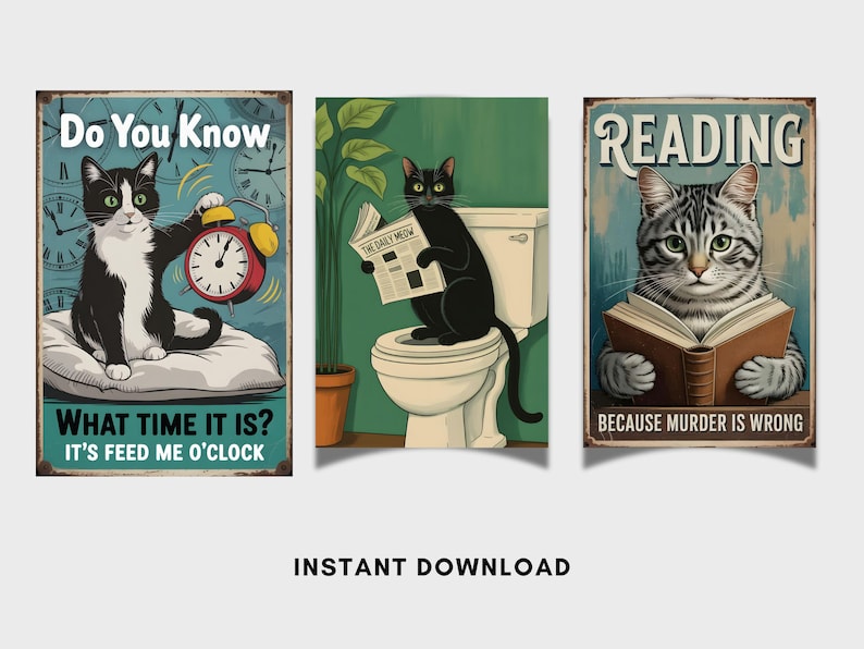 Funny Cat Posters Bundle | Retro Humor Prints (instant Download) - Etsy
