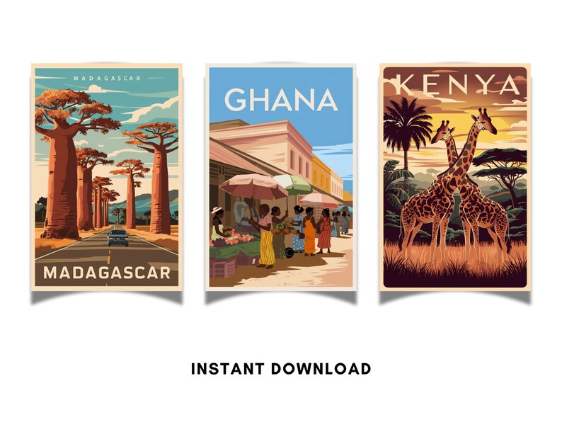 100 Vintage Africa Travel Poster Bundle | Printable Retro African ...