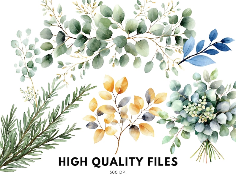 Watercolor Leaf Clipart Bundle: Botanical Greenery PNG (digital ...
