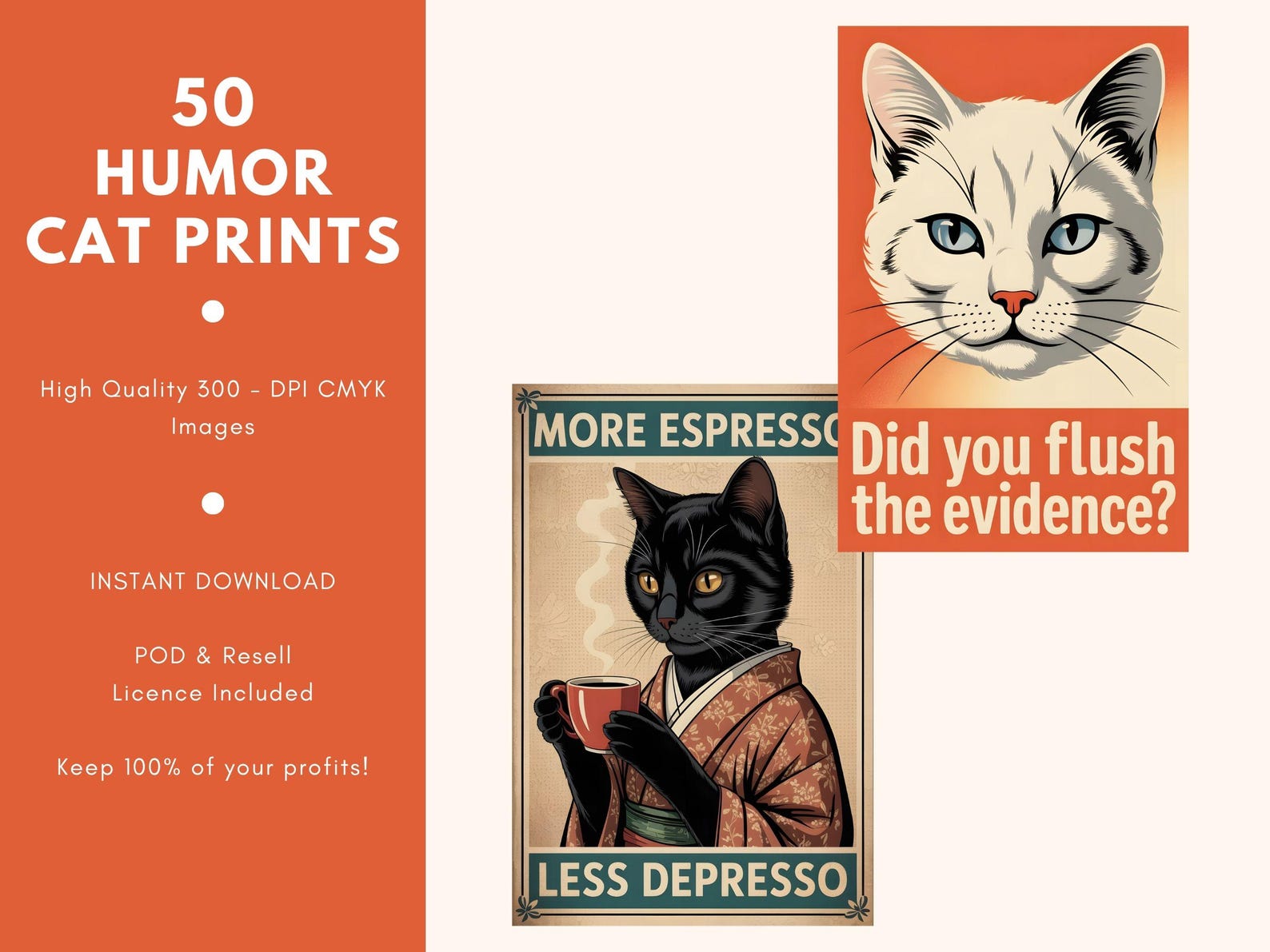 Funny Cat Posters Bundle | Printable Retro Cat Wall Art | Vintage Humor ...