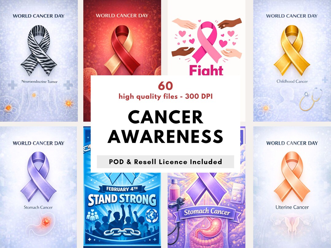 World Cancer Day Poster Bundle – 60 Cancer Awareness Ribbon Prints ...