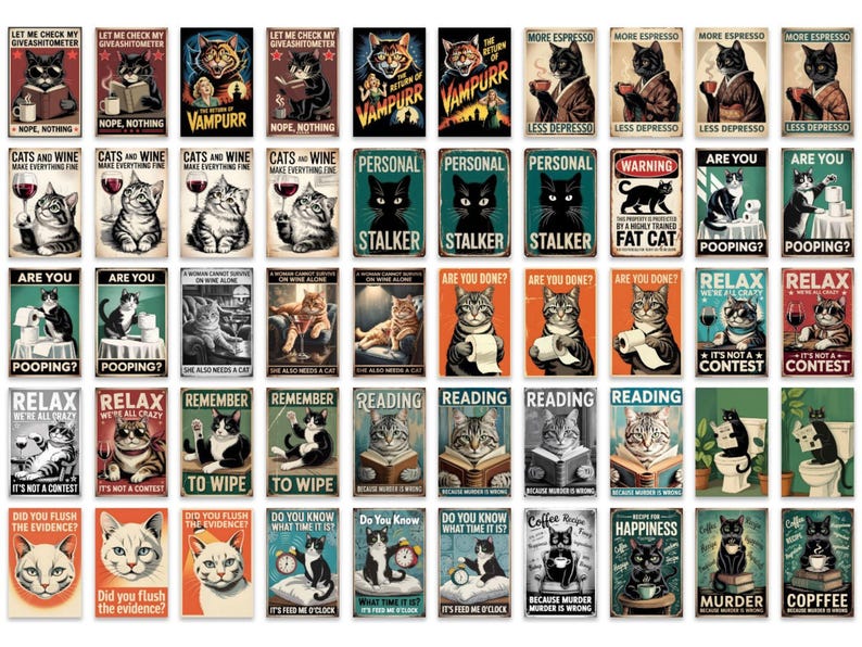 Funny Cat Posters Bundle | Retro Humor Prints (instant Download) - Etsy
