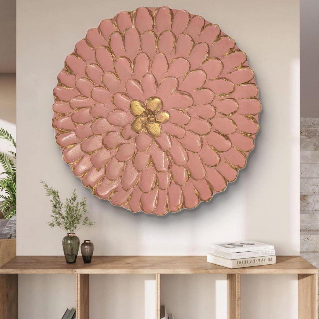 Custom 3D Texture Flowers Painting on Circle Canvas, Flower Home Decor ...