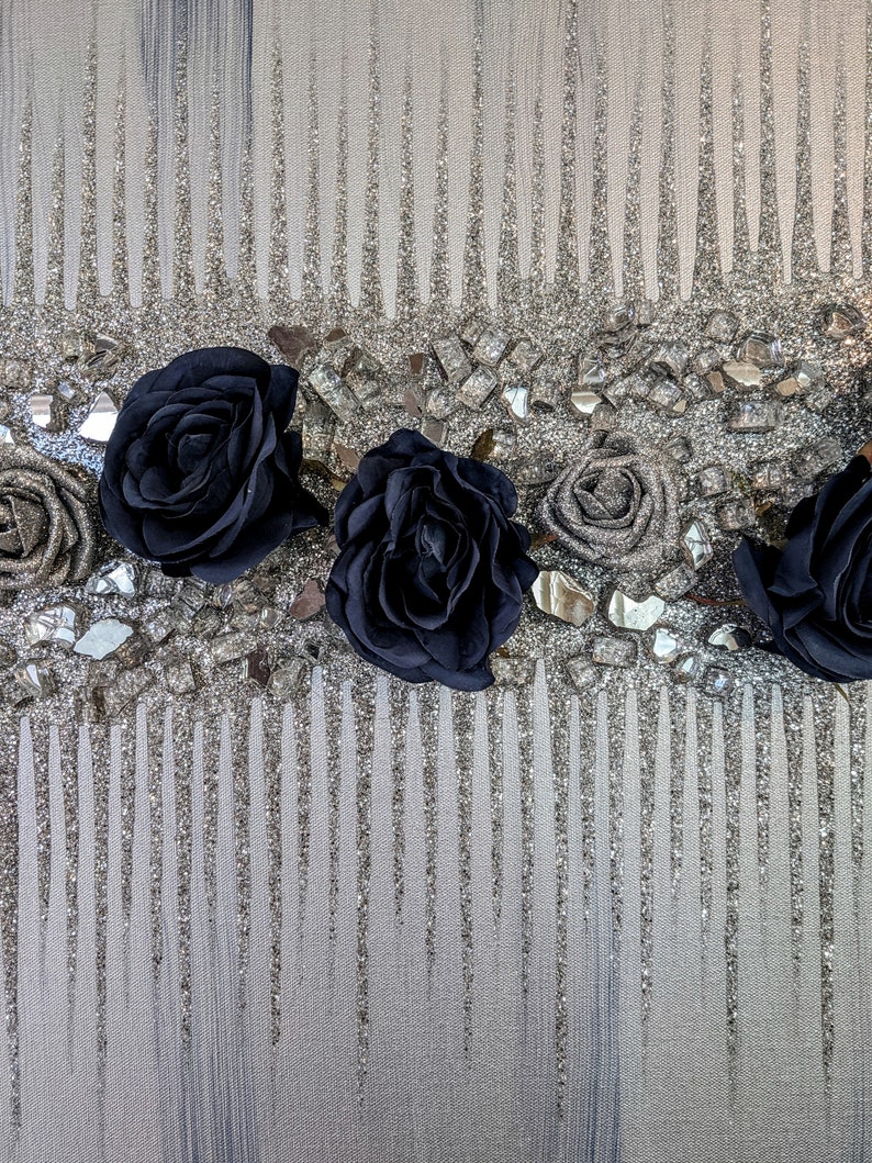 Navy Roses Glitter Glass Painting Navy Glitter Glass - Etsy