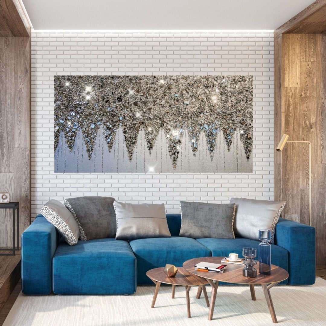 Silver Glam Glitter Wall Art, Silver Glitter Glass Painting, Glitter ...