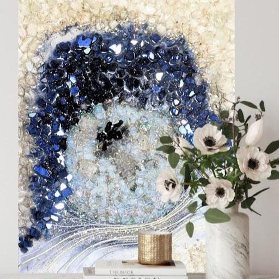 Royal Blue Resin Quartz Geode Painting, White Gold Abstract Agate ...