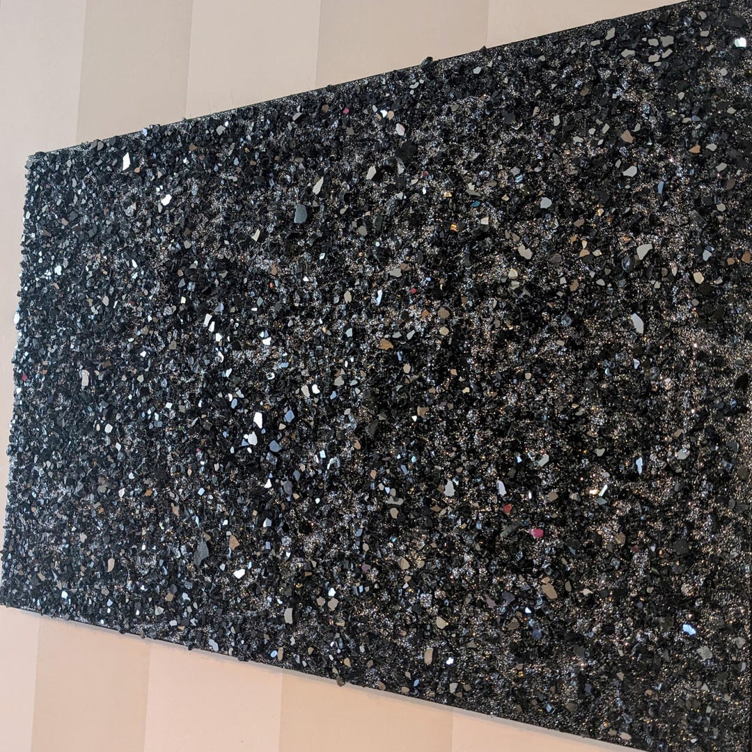 Pure Onyx Minimalist Glam Glass & Glitter Wall Art, Black Crushed Glass ...
