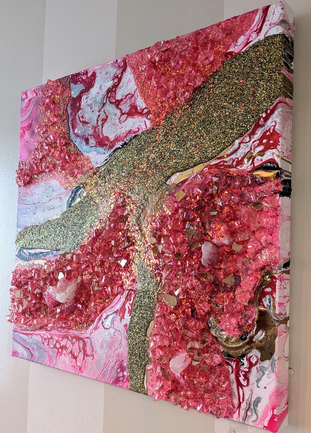 Geode Painting With Rose Quartz, Hot Pink Geode Art, Pink Geode ...