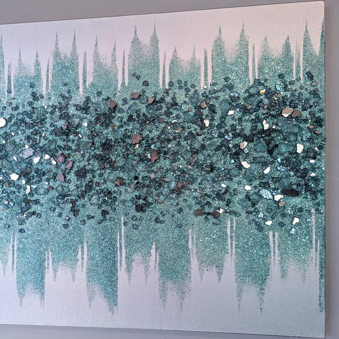 Aqua Glitter & Glass Glam Wall Art, Aqua Decor, Turquoise Wall Art ...