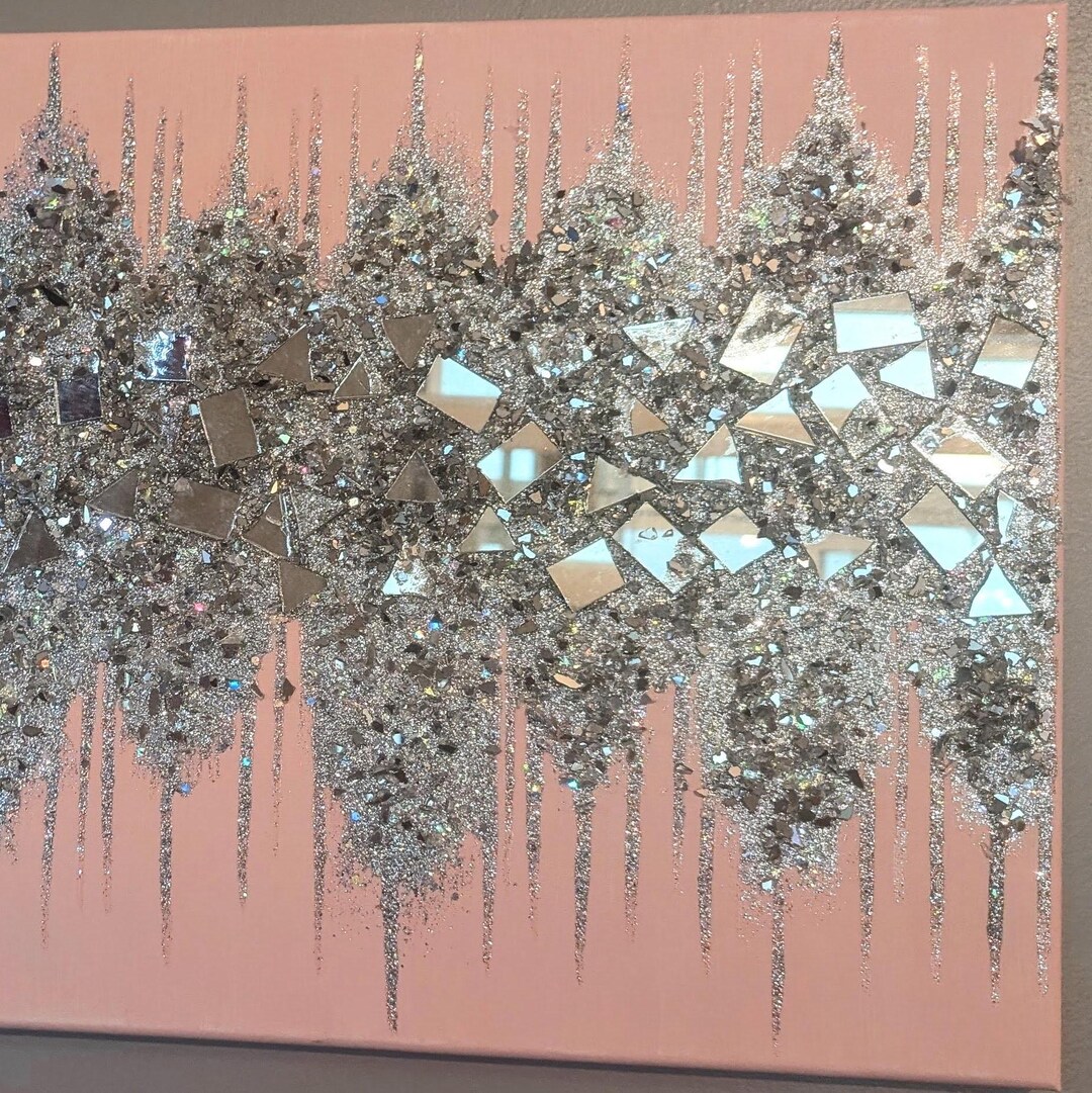 Blush Pink Glam Glitter Glass Wall Art, Glass Wall Art, Pink Wall Art ...