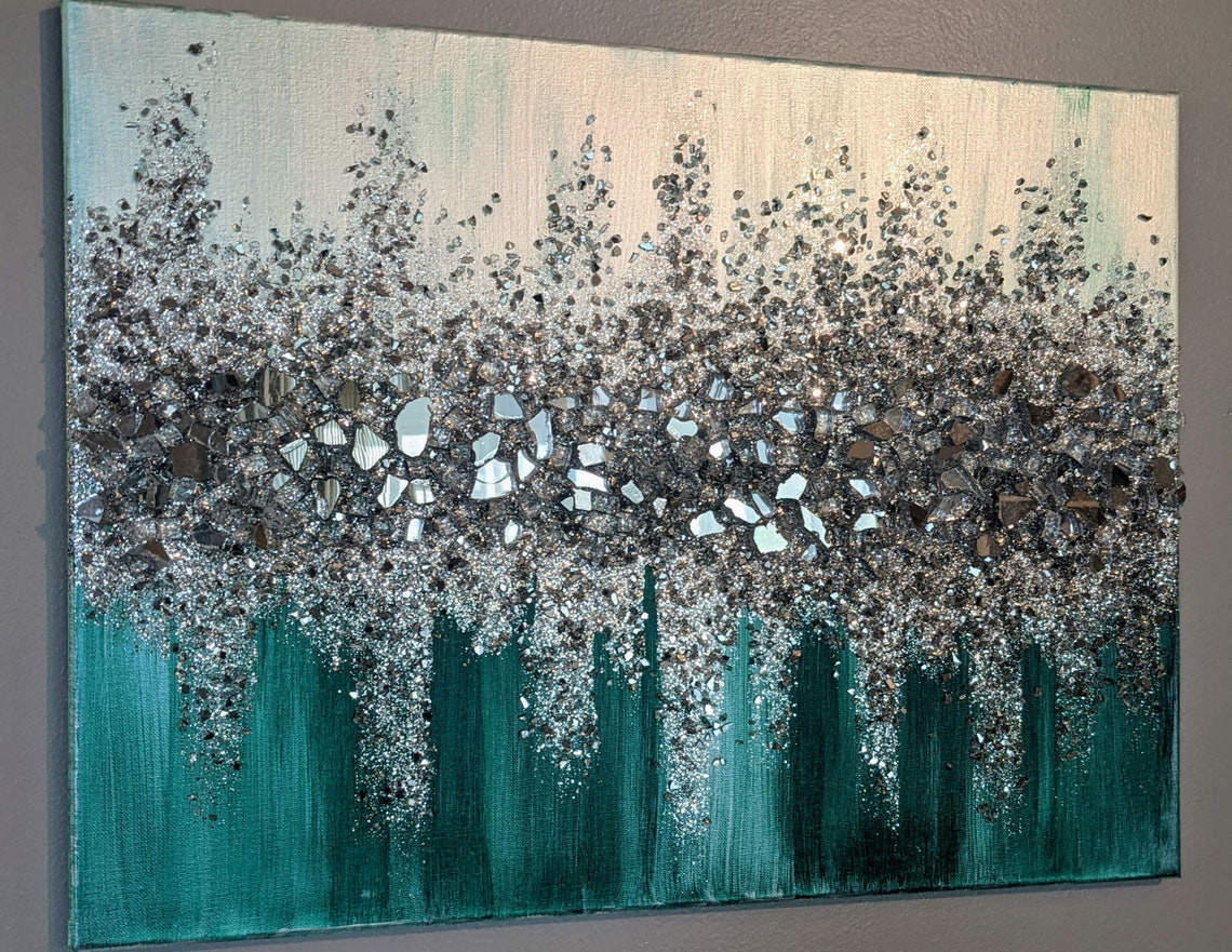 Emerald Green Glitter & Glass Wall Art Glitter Wall Art - Etsy