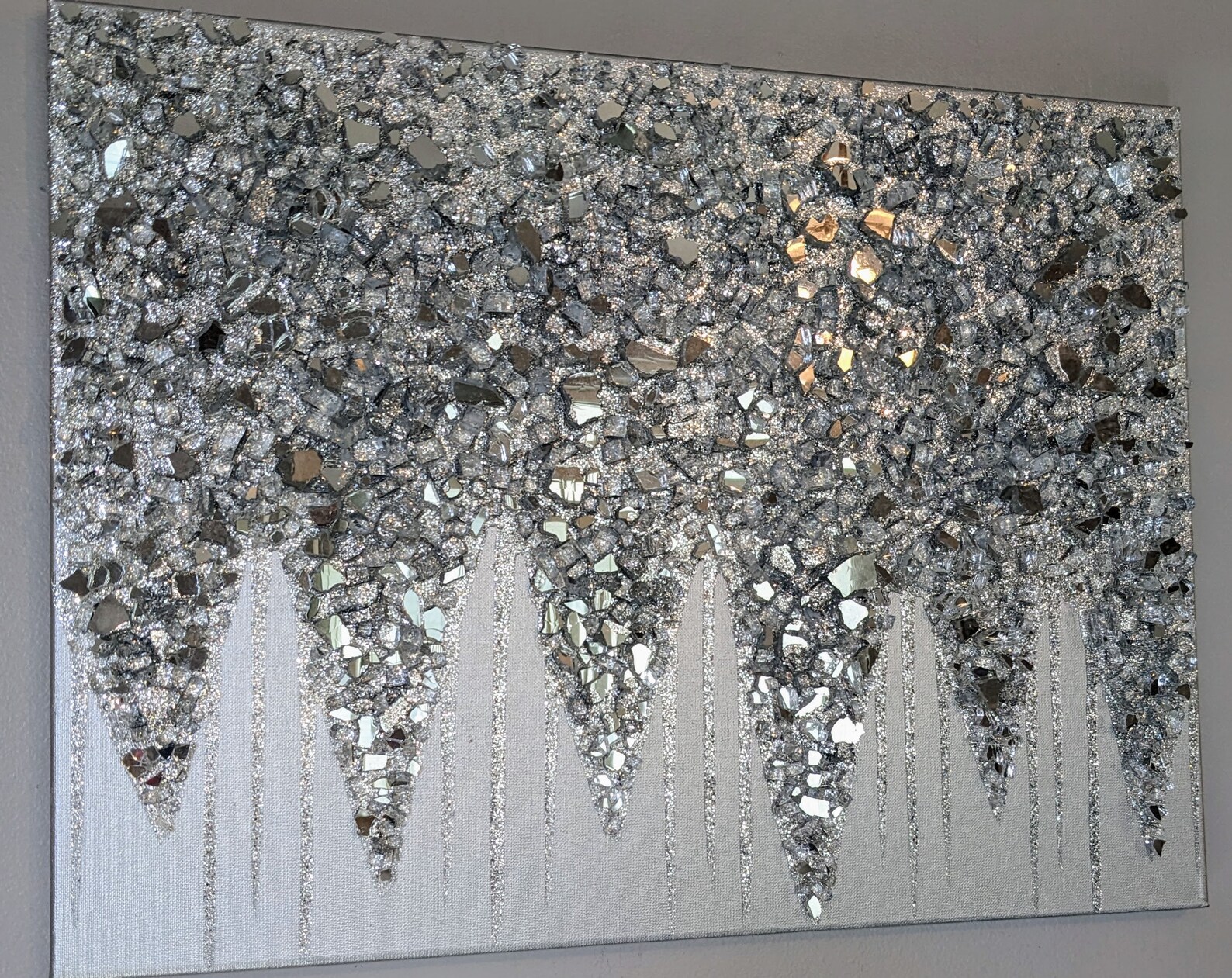 Silver Glam Glitter Wall Art, Silver Glitter Glass Painting, Glitter ...