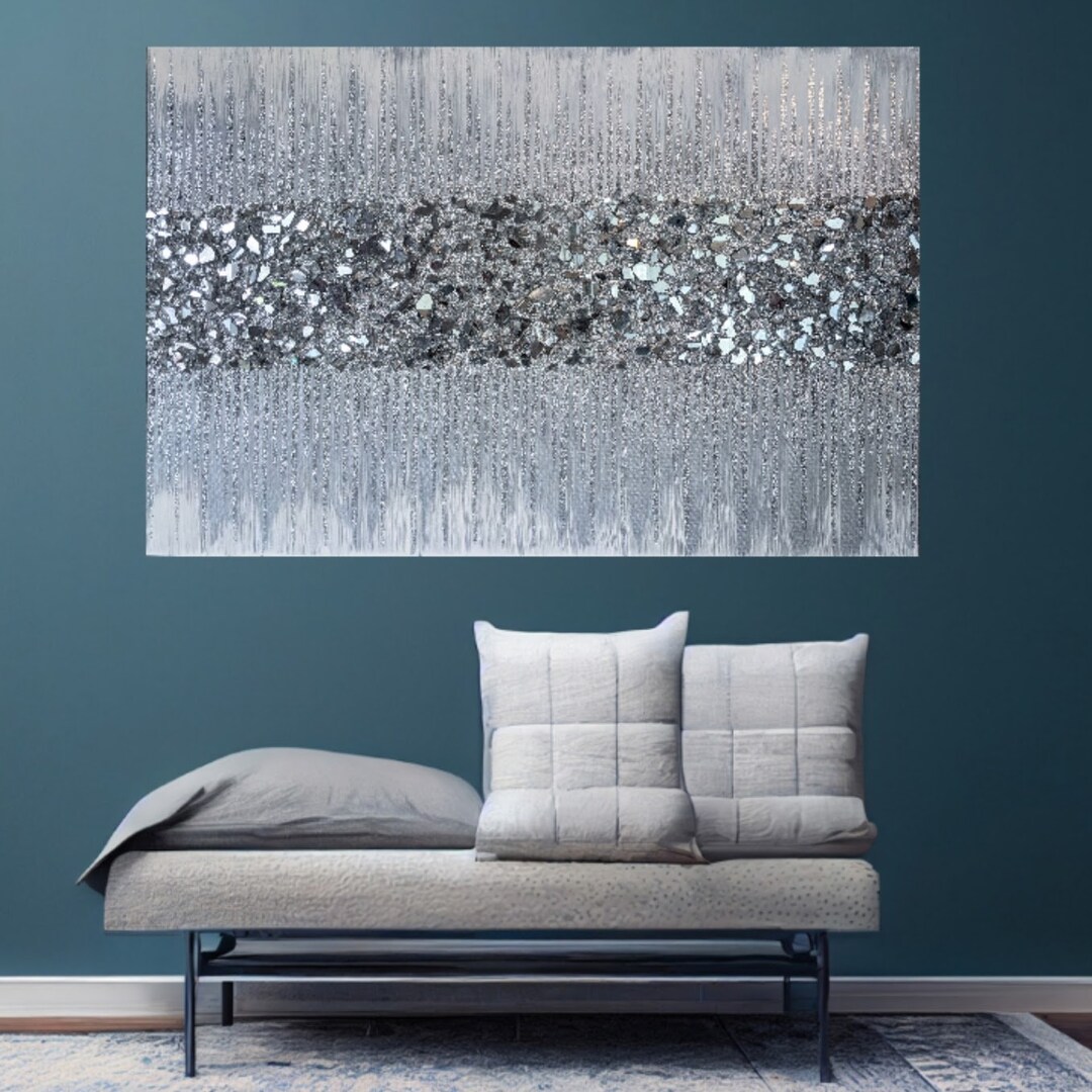 Silver & White Glitter Glass Glam Wall Art, Silver Glitter Glass ...