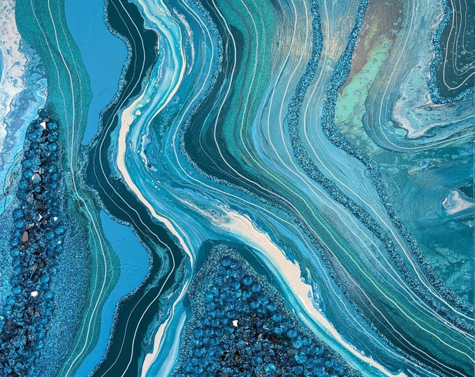 Geode Artwork Epoxy Resin Turquoise Blue Gold Aquamarine Aquarius ...