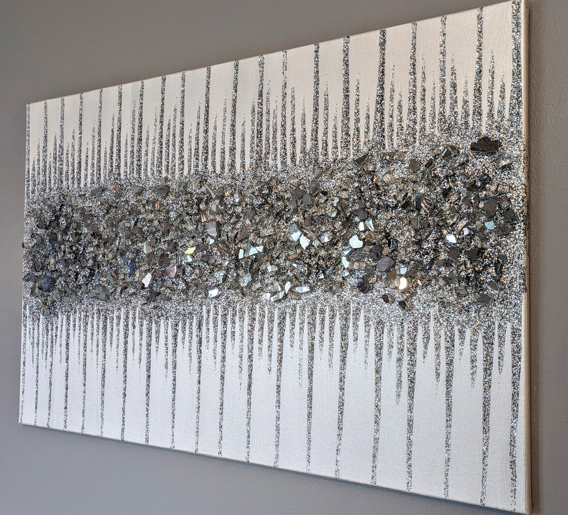 Glitter Painting Glitter Art White Silver Glitter Glass - Etsy