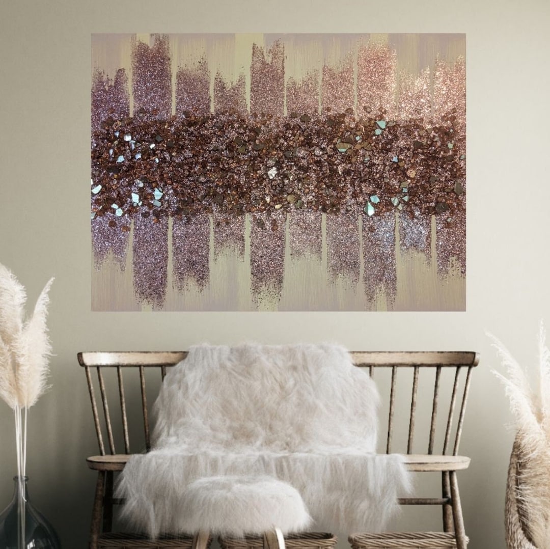 Rose Gold Glam Glitter & Glass Wall Art, Glass Wall Art, Rose Gold Wall ...