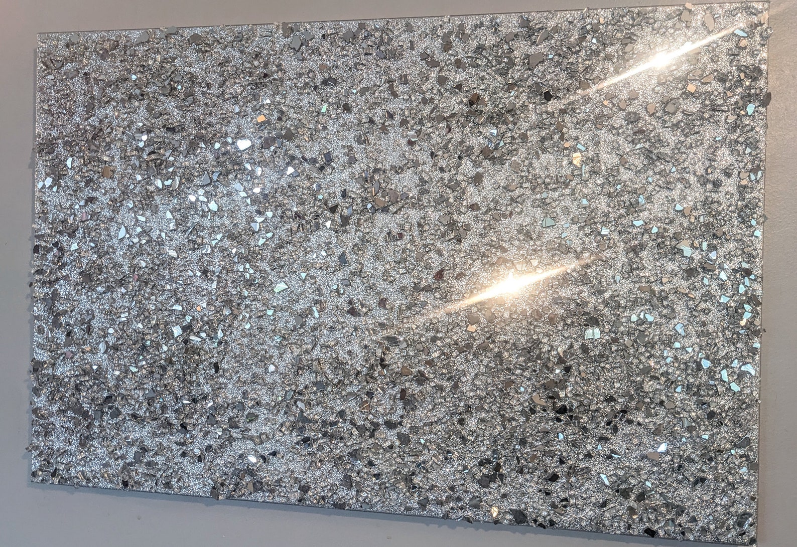 Pure Silver Minimalist Glam Glass & Glitter Wall Art, Glitter Glass Art ...