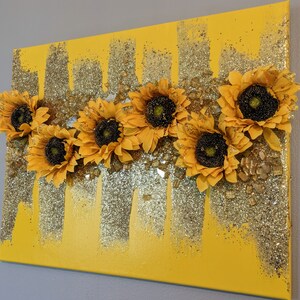 Sunflower Glam Glitter Glass Painting, Glass Wall Art, Yellow Wall Art ...