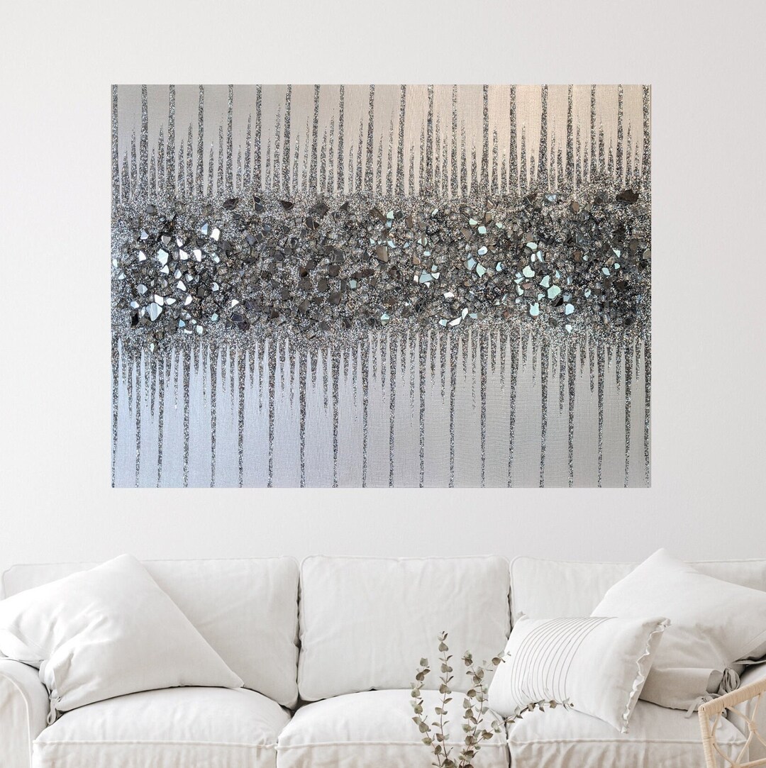 Glitter Painting, Glitter Art, White Silver Glitter Glass Painting ...