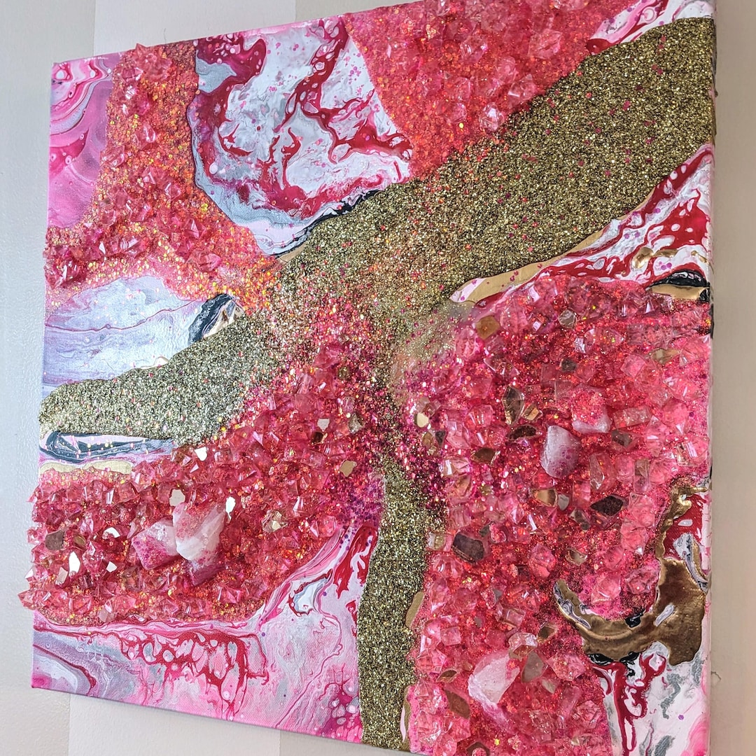 Geode Painting With Rose Quartz, Hot Pink Geode Art, Pink Geode ...