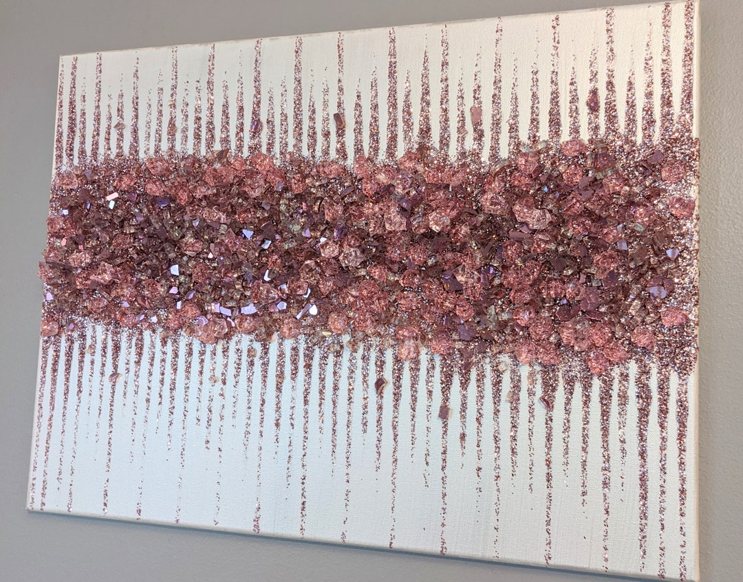 Pink Champagne Glitter Glass Painting, Glitter Art, Pink Glitter Glass ...