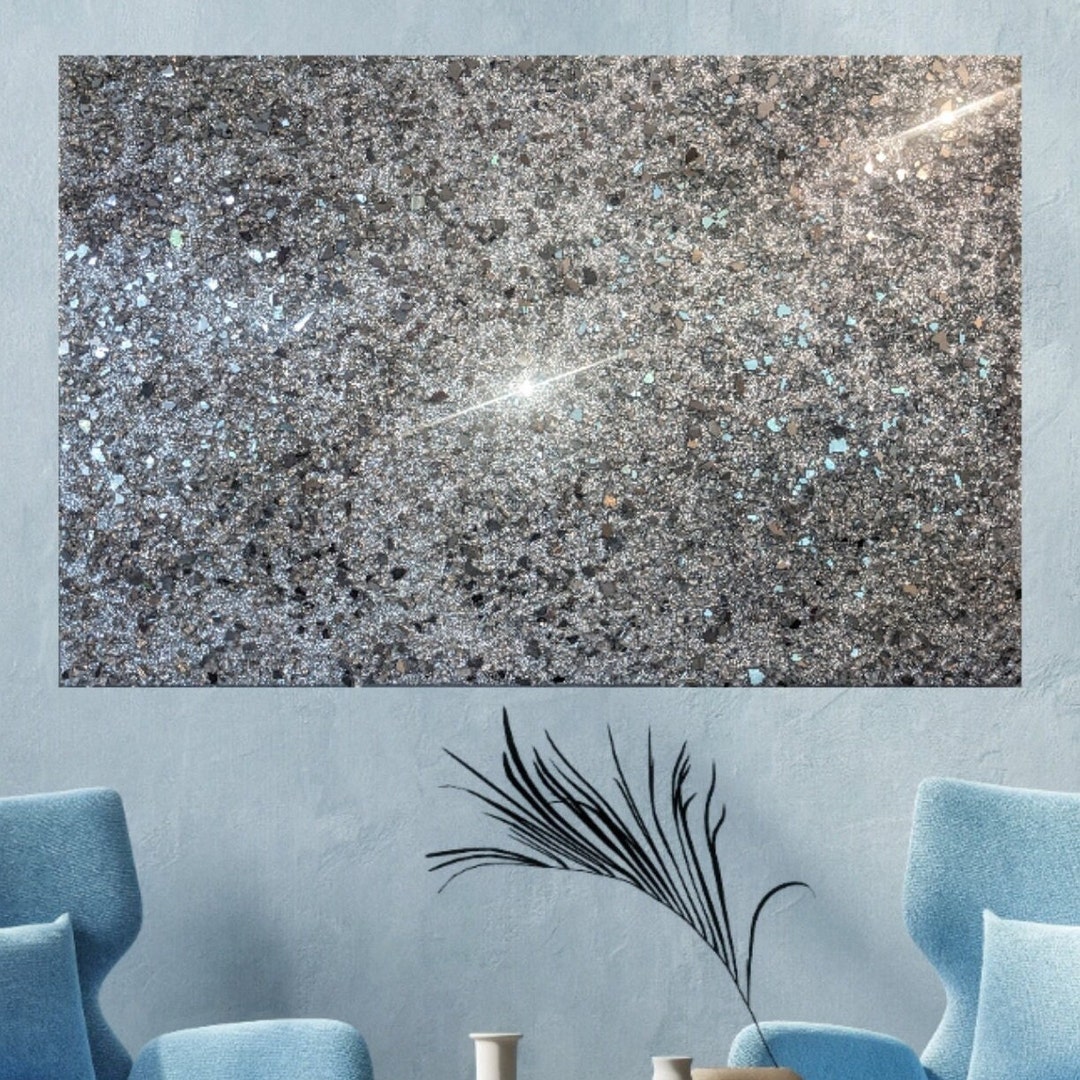 Pure Silver Minimalist Glam Glass & Glitter Wall Art, Glitter Glass Art ...