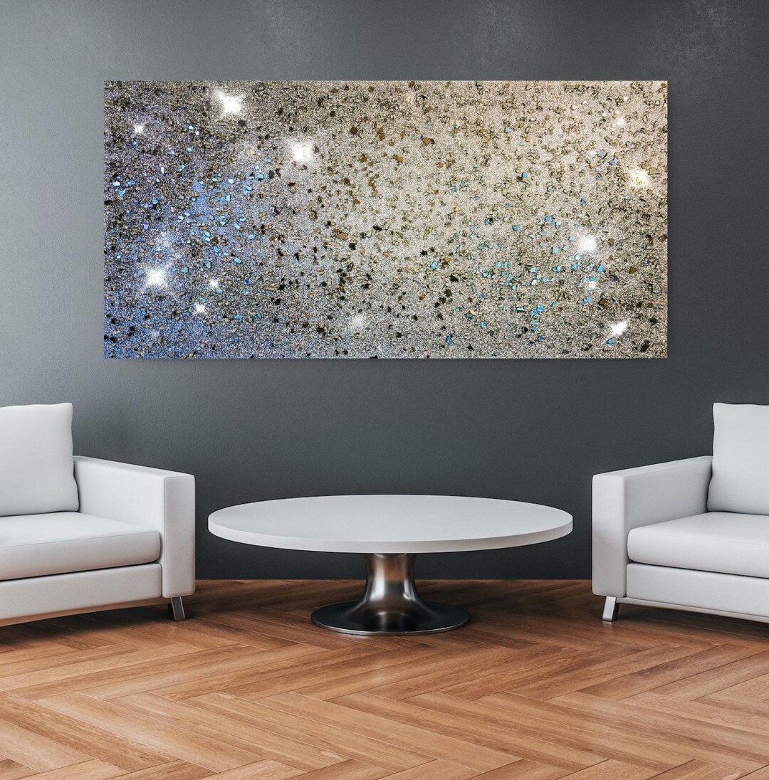 Pure Silver Minimalist Glam Glass & Glitter Wall Art, Glitter Glass Art ...