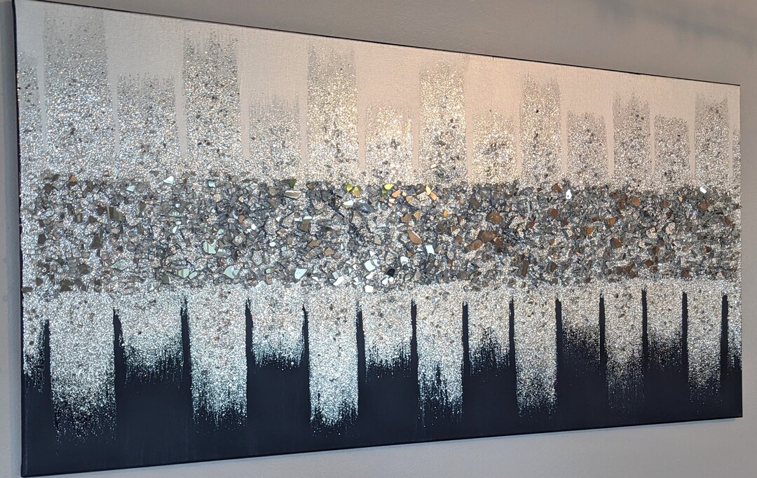 Classic Navy Glitter Painting, Navy Glitter Glass Painting, Navy Silver ...