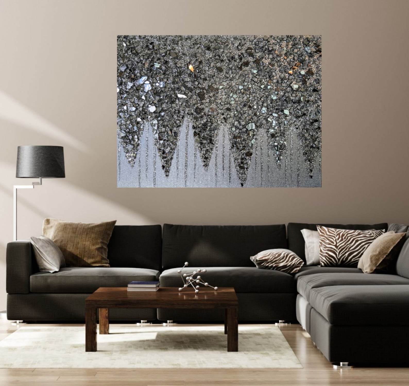Silver Glam Glitter Wall Art, Silver Glitter Glass Painting, Glitter ...