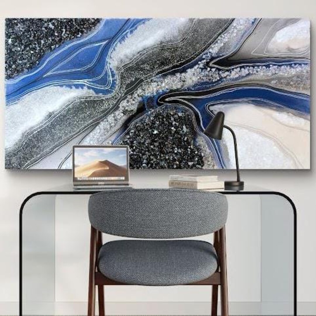 Geode Painting Large Royal Blue Black Resin Geode Abstract Marble Agate ...