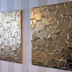 Set 2 Huge Abstract Gold Texture Paintings, Metallic Wall Art Painting ...