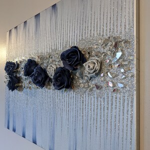Navy Roses Glitter Glass Painting, Navy Glitter Glass Painting, Navy ...