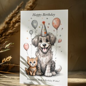 Cute Dog and Cat Birthday Card — Greeting Card | Blank Card | Birthday ...