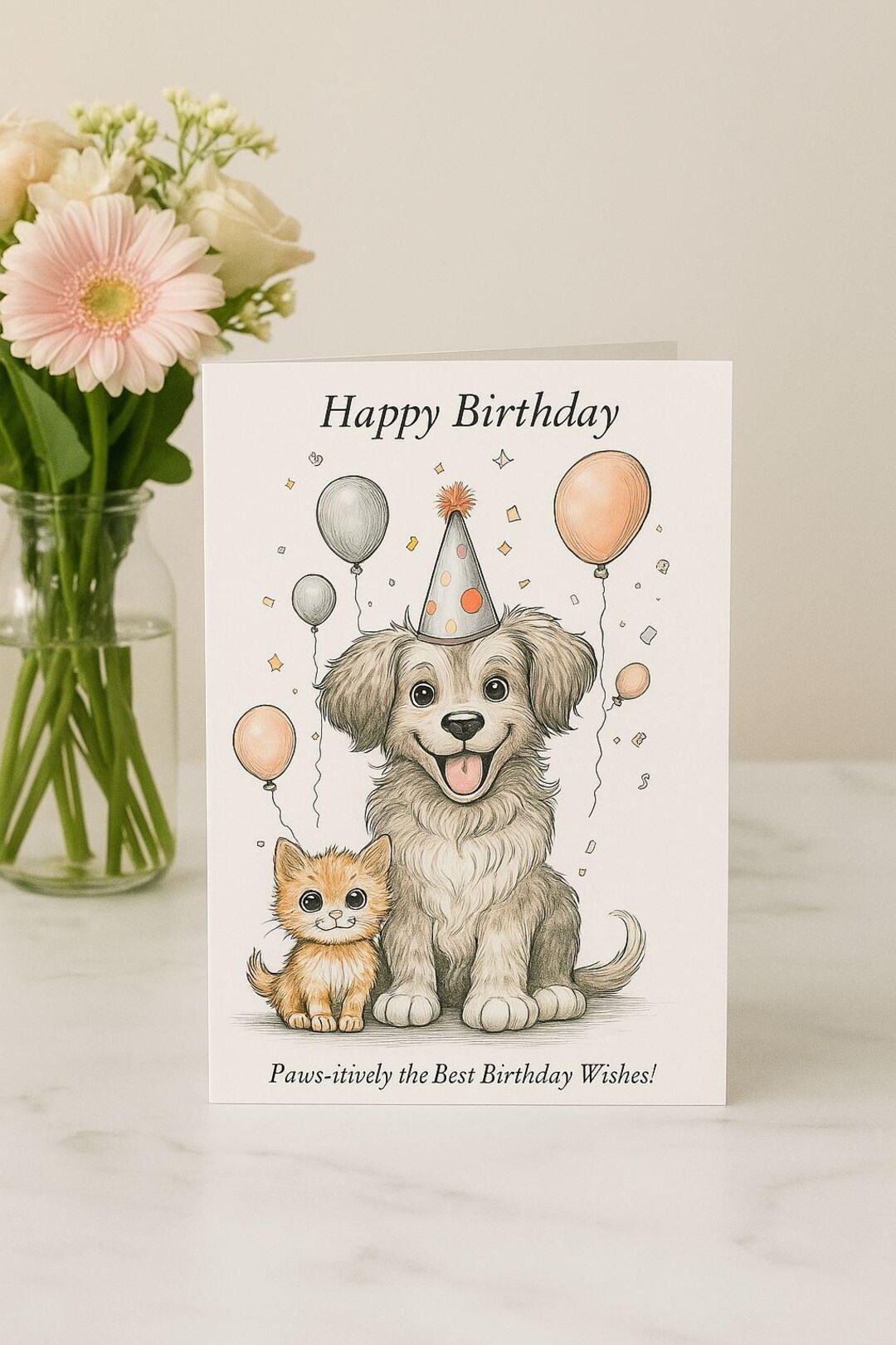 Cute Dog and Cat Birthday Card — Greeting Card | Blank Card | Birthday ...