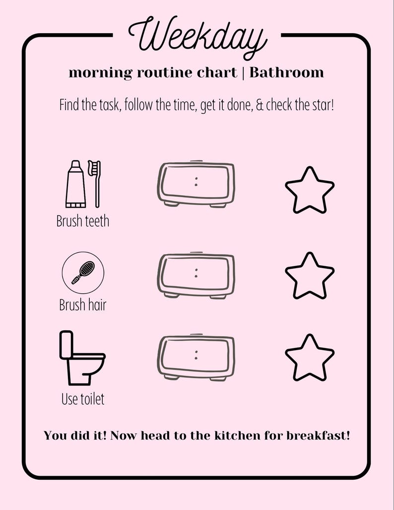 Morning Routine Chart for Girls | Printable Morning Routine Checklist ...