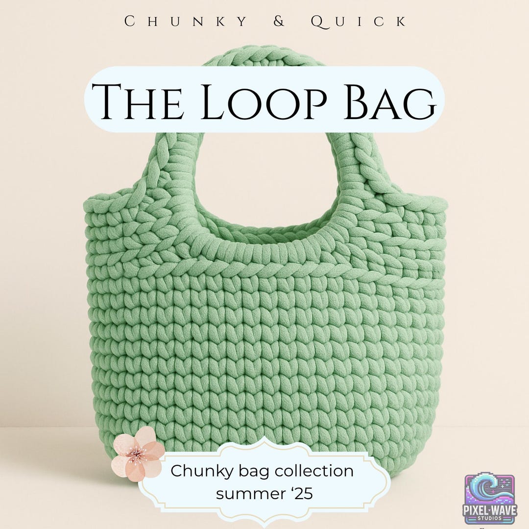 CROCHET Pattern Loop Bag – Chunky Tube Yarn Tote PDF – Mint Green ...