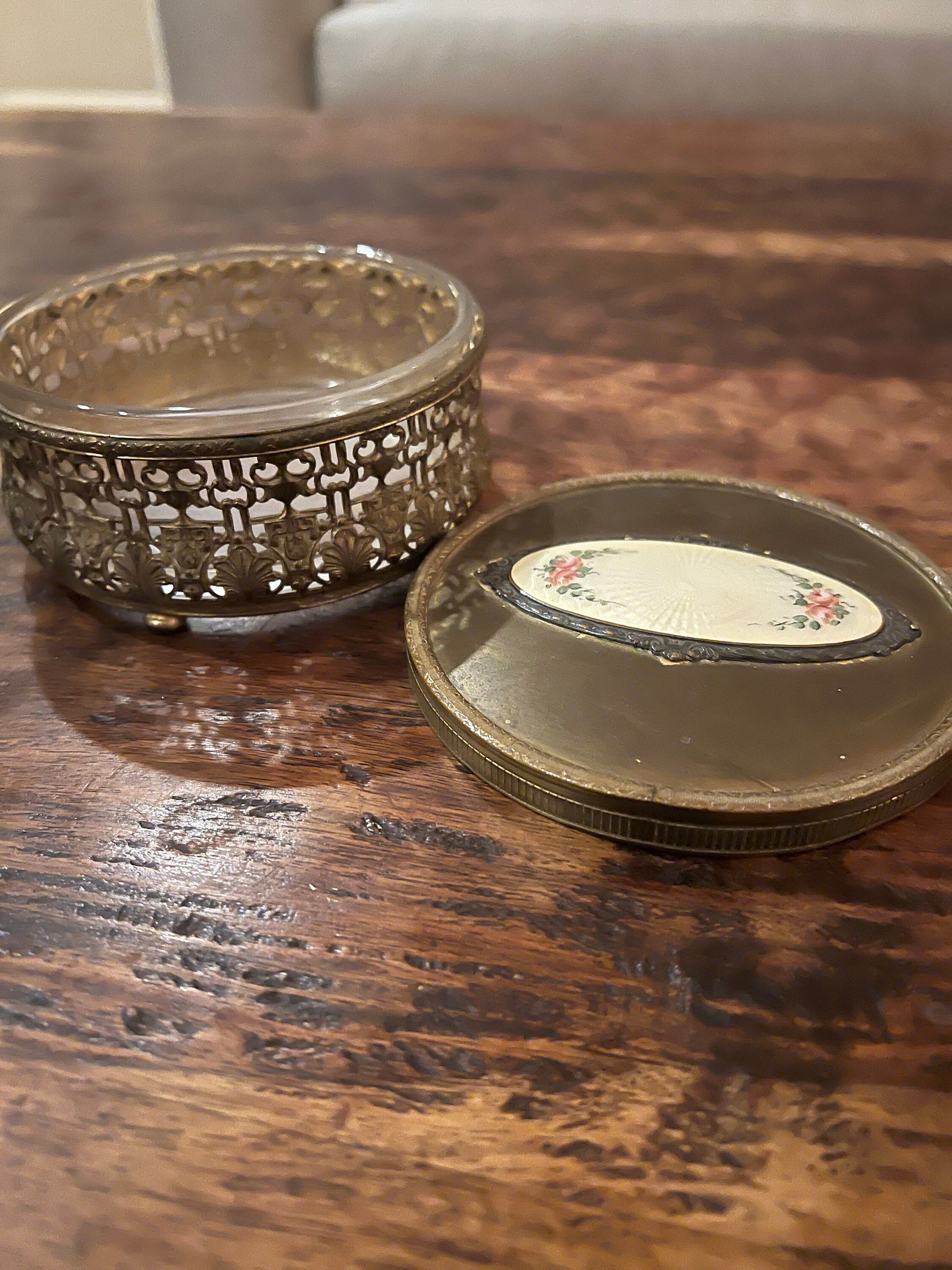 Antique Victorian Gold Powder Box With Glass Insert - Etsy