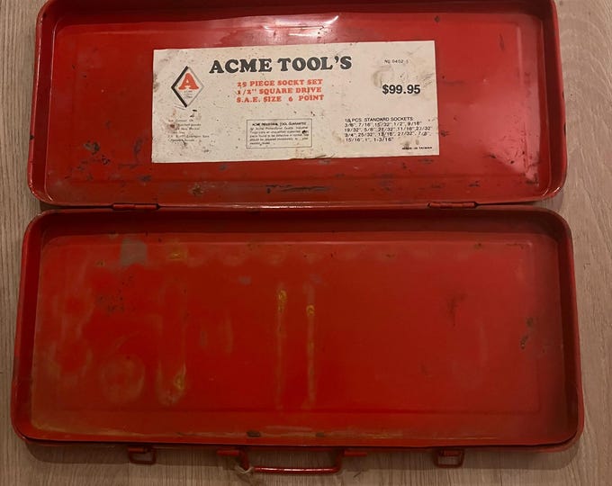 Vintage Acme Tools Red Metal Tool Box - Etsy