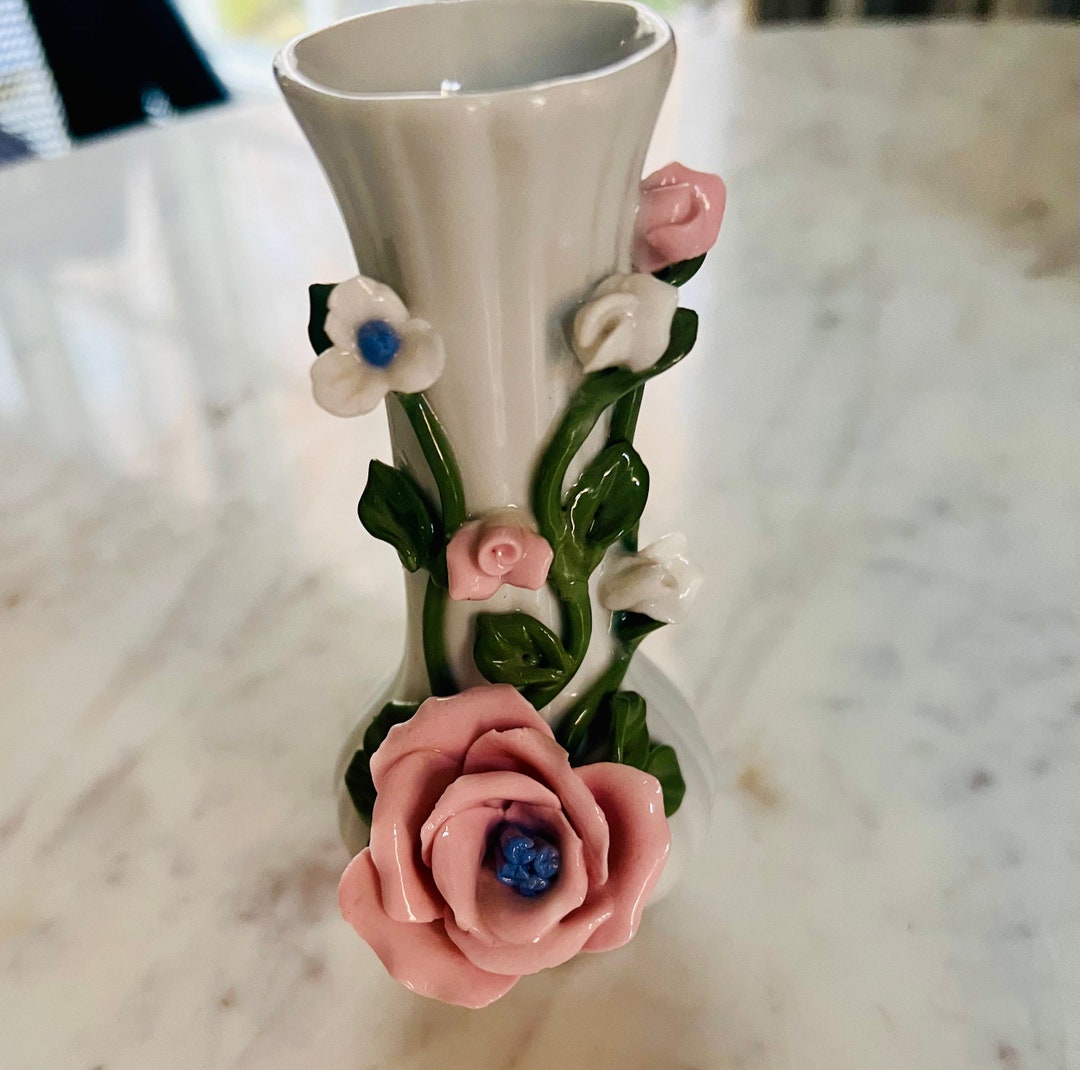 Vintage Porcelain White Rose Bud Vase - Etsy