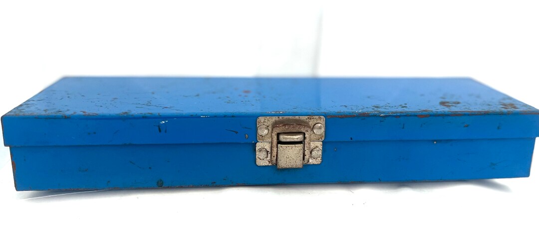 Vintage Blue Metal Tool Box - Etsy
