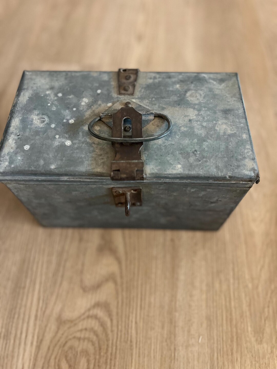 Vintage Gray Galvanized Metal Box - Etsy